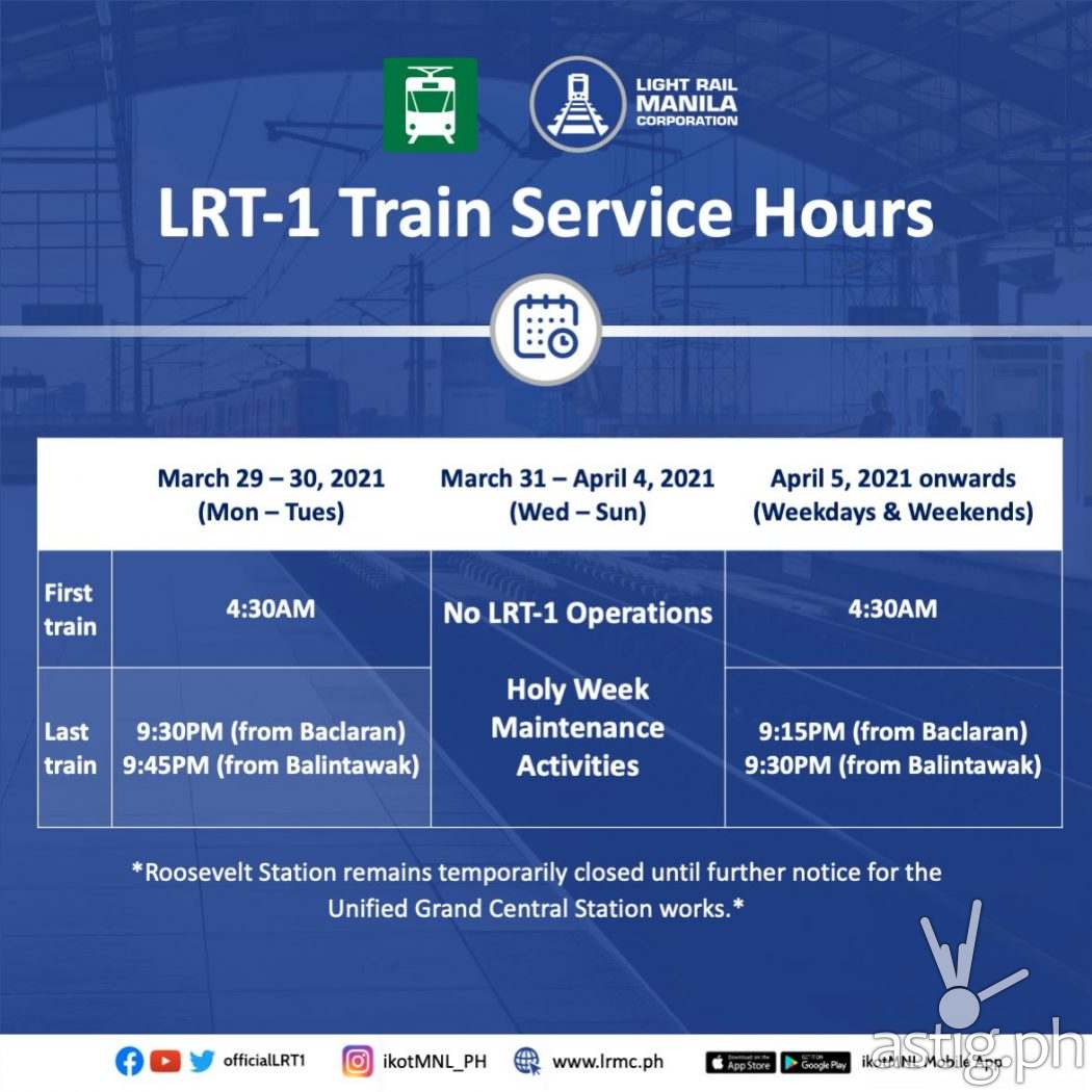 LRT-1 official service hours for the Holy Week, ECQ – ASTIG: Philippine ...